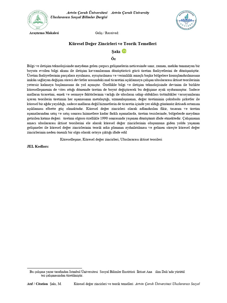 Küresel Değer Zincirleri Ve Teorik Temelleri | PDF