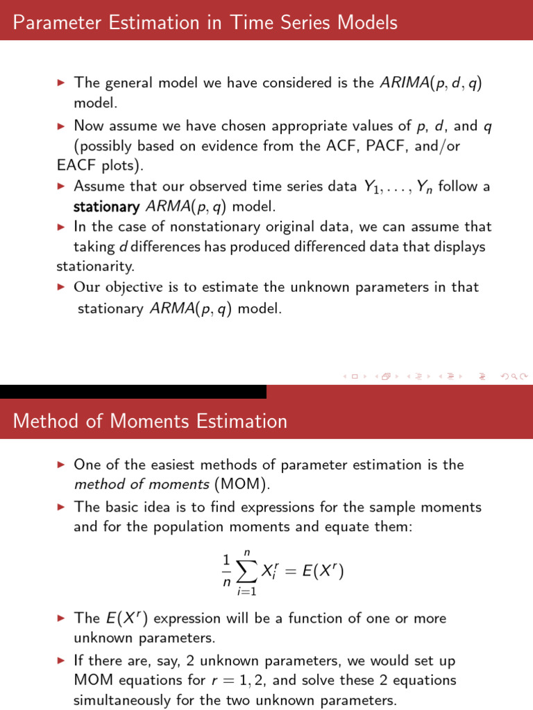 Lecture 6 - Parameter Estimation in Time Series Models | PDF | Estimator | Autoregressive Model