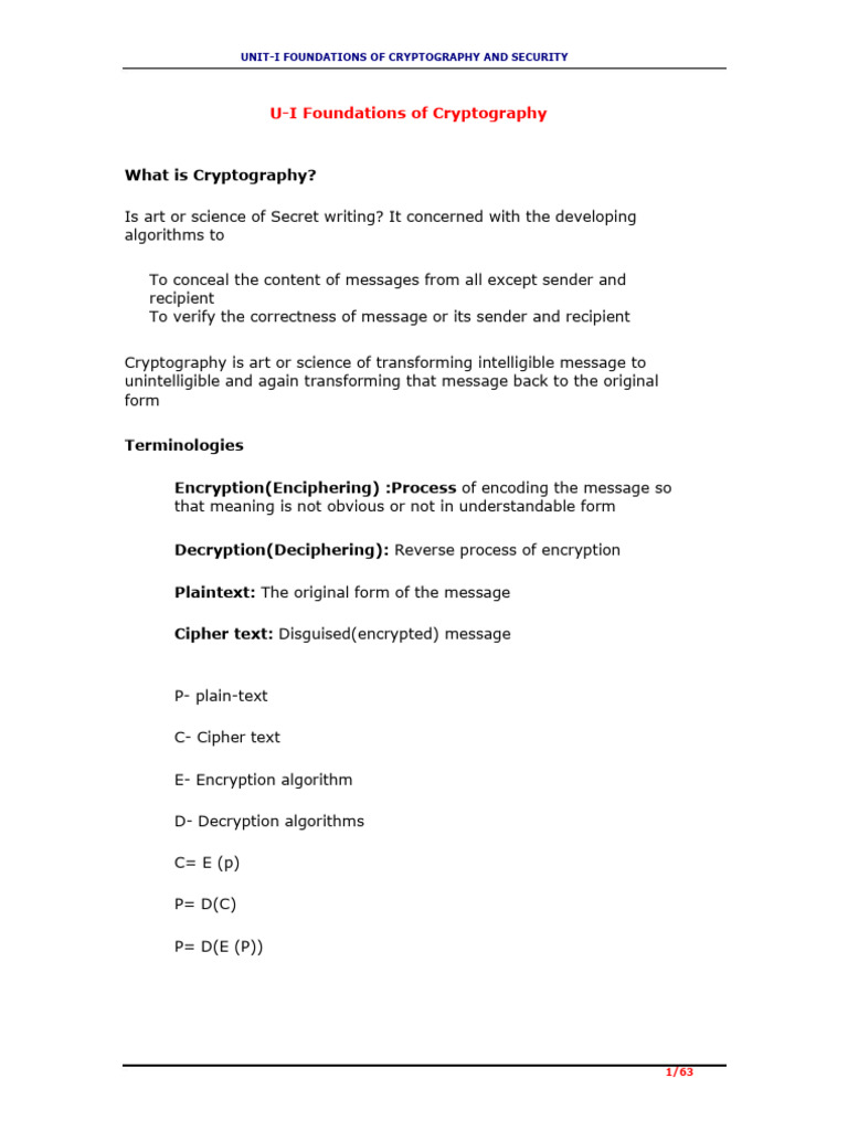 Unit 1 CNS | PDF | Public Key Cryptography | Cryptography
