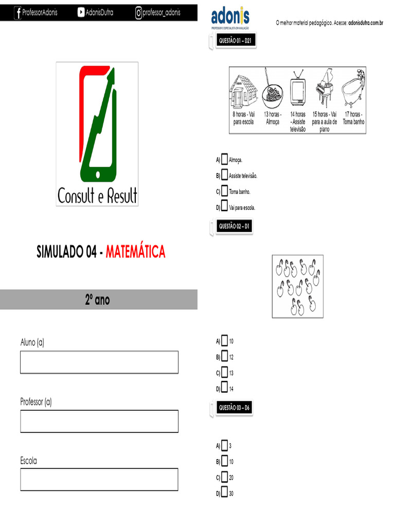 Simulado 04 - Matemática - 2º Ano (Professor Adonis) | PDF