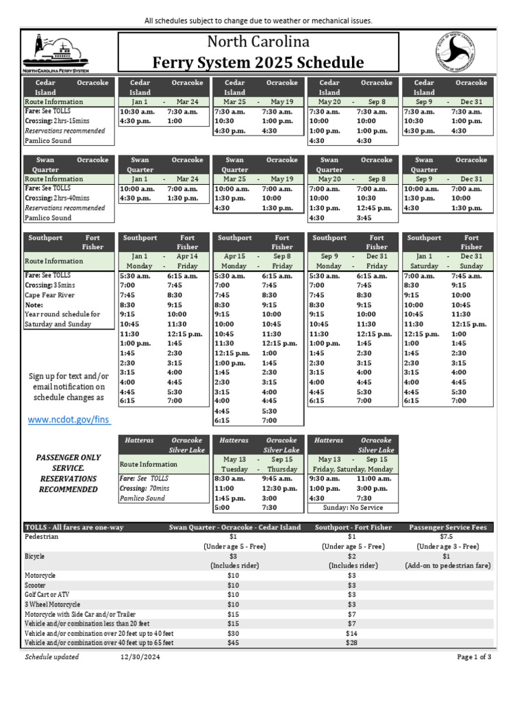 North Carolina Ferry Schedule 2025 | PDF | Ferry | Vehicles