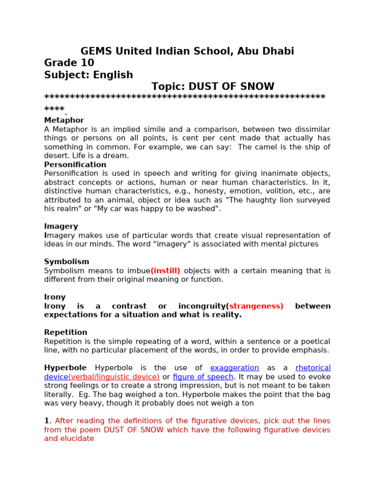 Literary Devices - Dust of Snow | PDF