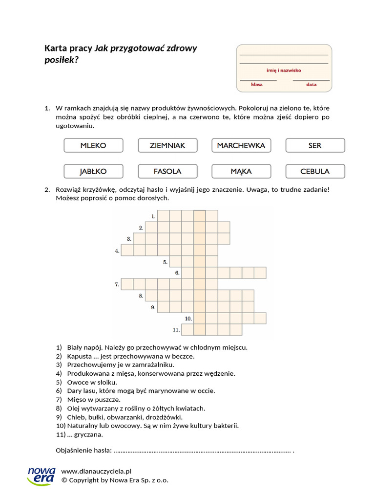 Karta Pracy Jak Przygotowac Zdrowy Posile | PDF