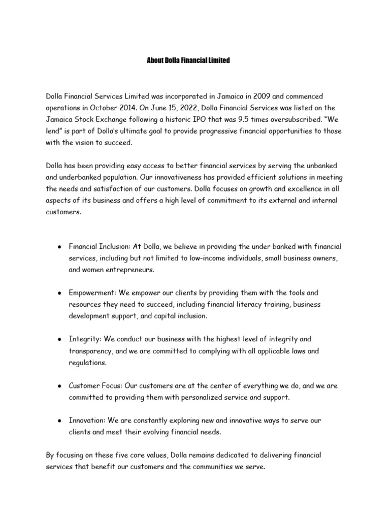 Dolla Financial Limited | PDF