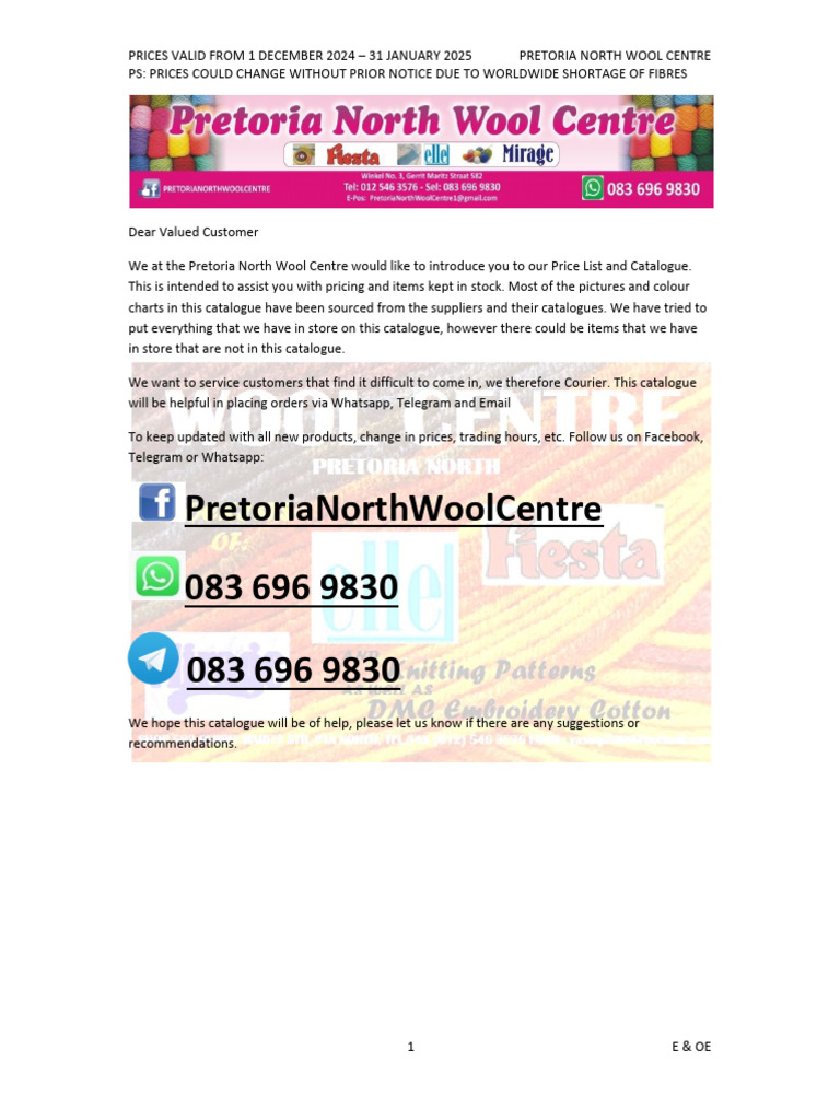 Price List December 2024 January 2025 | PDF | Crochet | Knitting