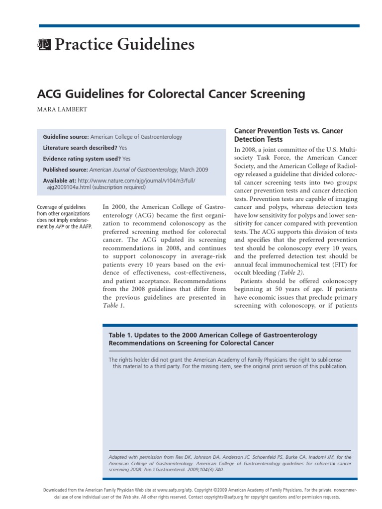 ACG Guidelines For Colorectal Cancer Screening | PDF | Colorectal ...