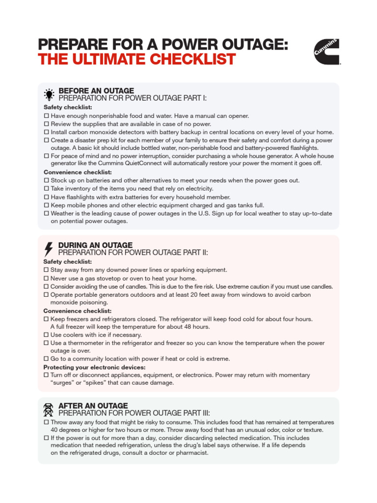 2021-158-Power Outage Checklist - Cummins | PDF | Refrigerator | Flashlight