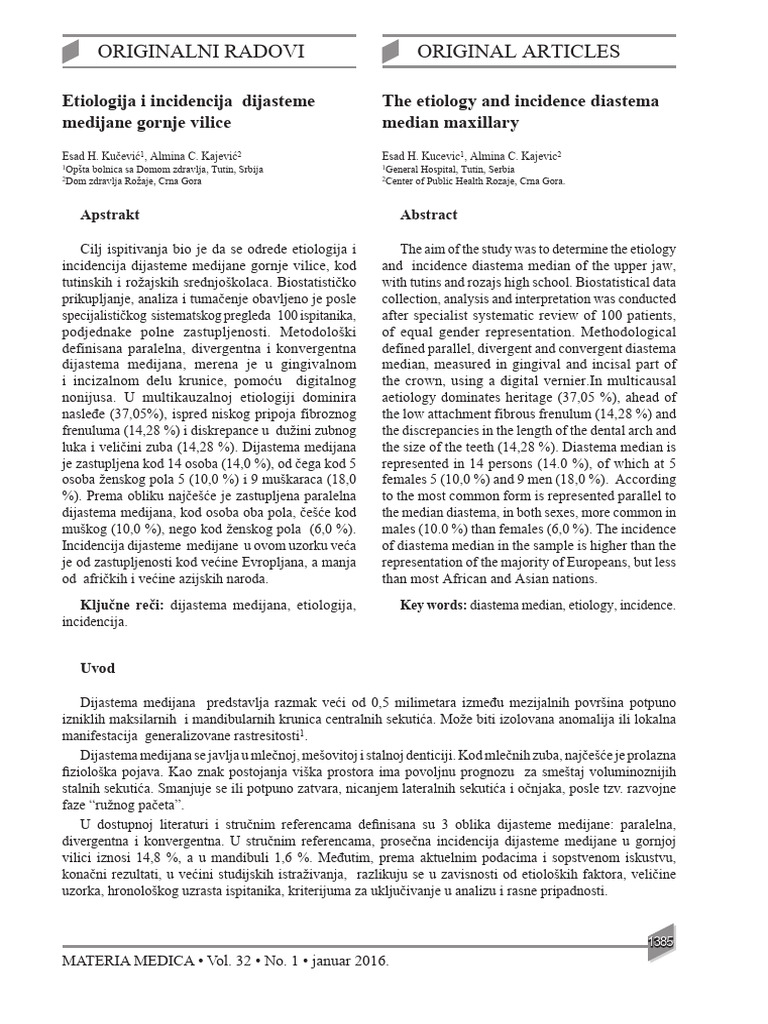 The Etiology and Incidence Diastema Medi | PDF