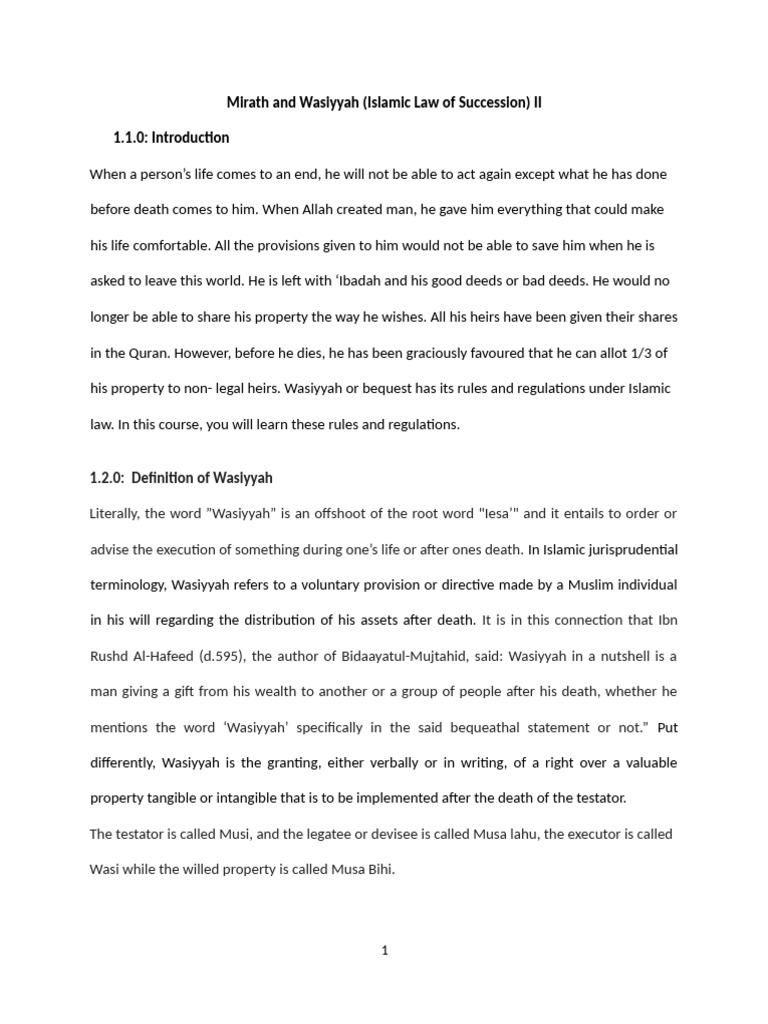 Islamic Succession: Mirath & Wasiyyah | PDF | Will And Testament ...