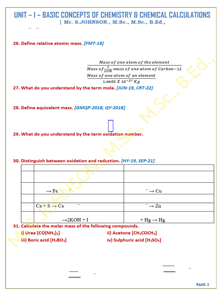 11th Chemistry Unit 1 Study Material English Medium PDF Download | PDF ...