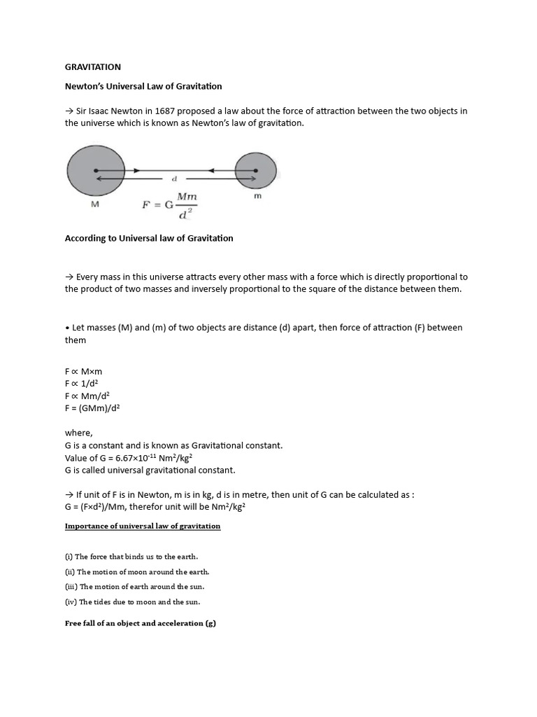 Class 9 Gravitation Notes | PDF | Force | Weight