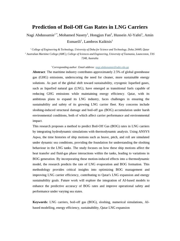 Abdussamie Et Al - IGC 2025 - BOG in LNG Carriers - Abstract | PDF | Liquefied Natural Gas | Gases