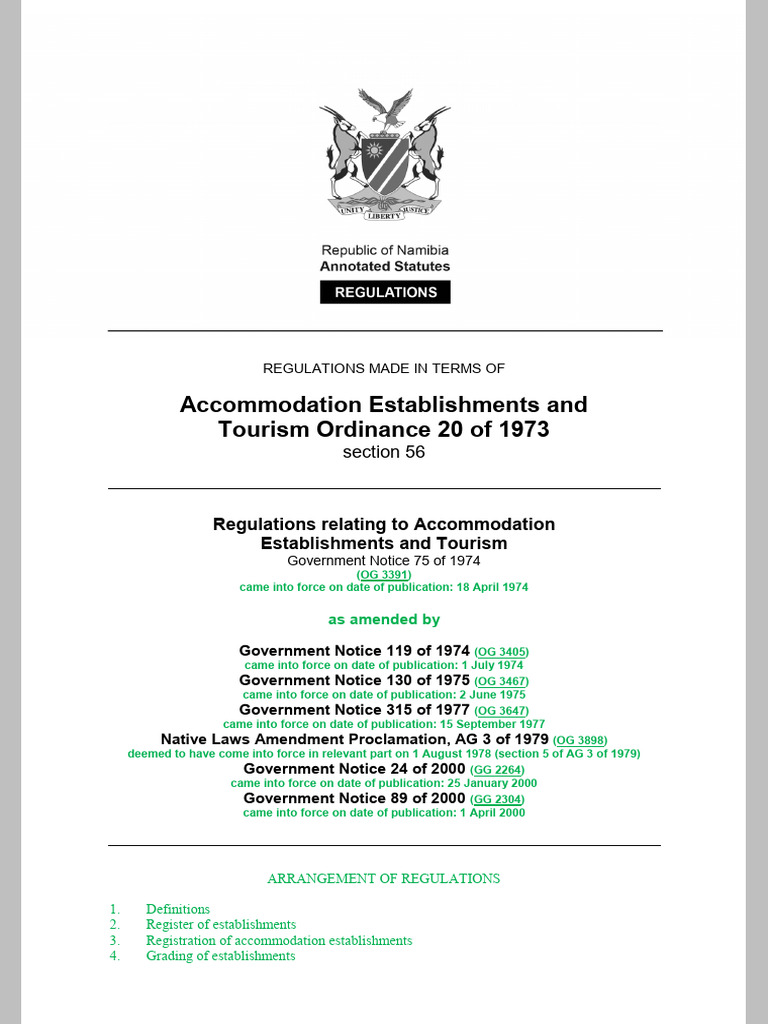 Accommodation Establishments and Tourism Ordinance 20 of 1973 ...