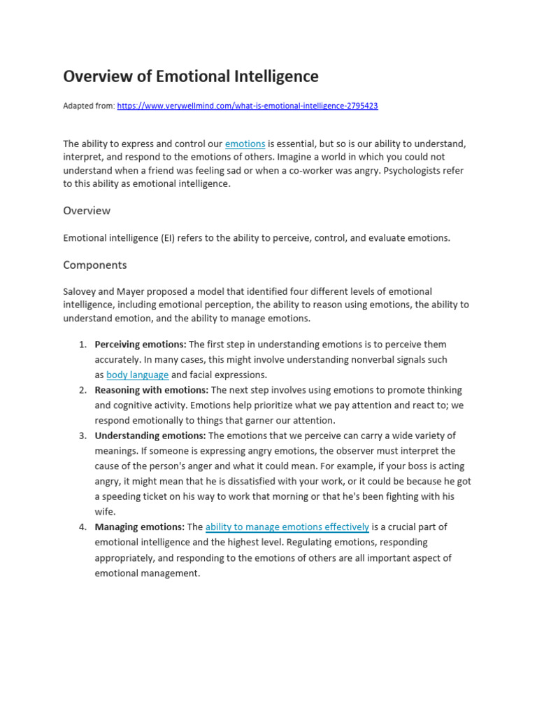 Overview of Emotional Intelligence | PDF | Emotions | Emotional ...