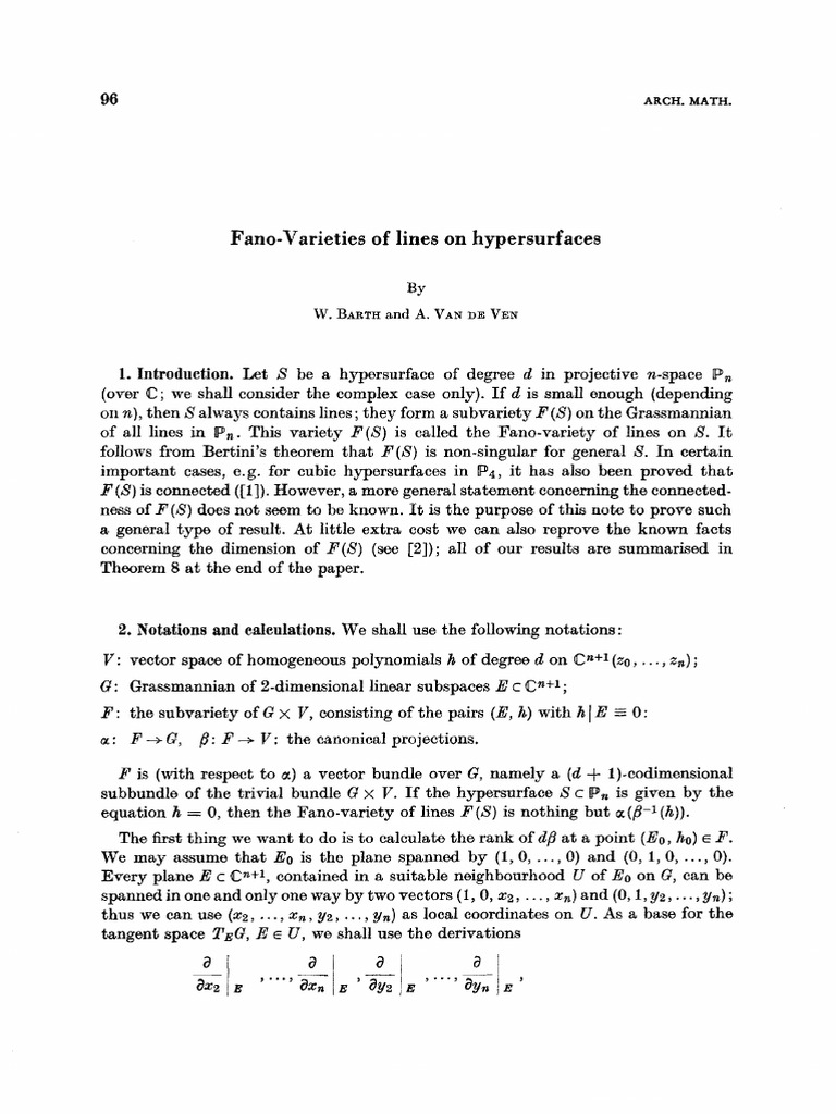 Barth-Fano Varieties of Lines On Hypersurfaces | PDF | Vector Space | Mathematical Objects