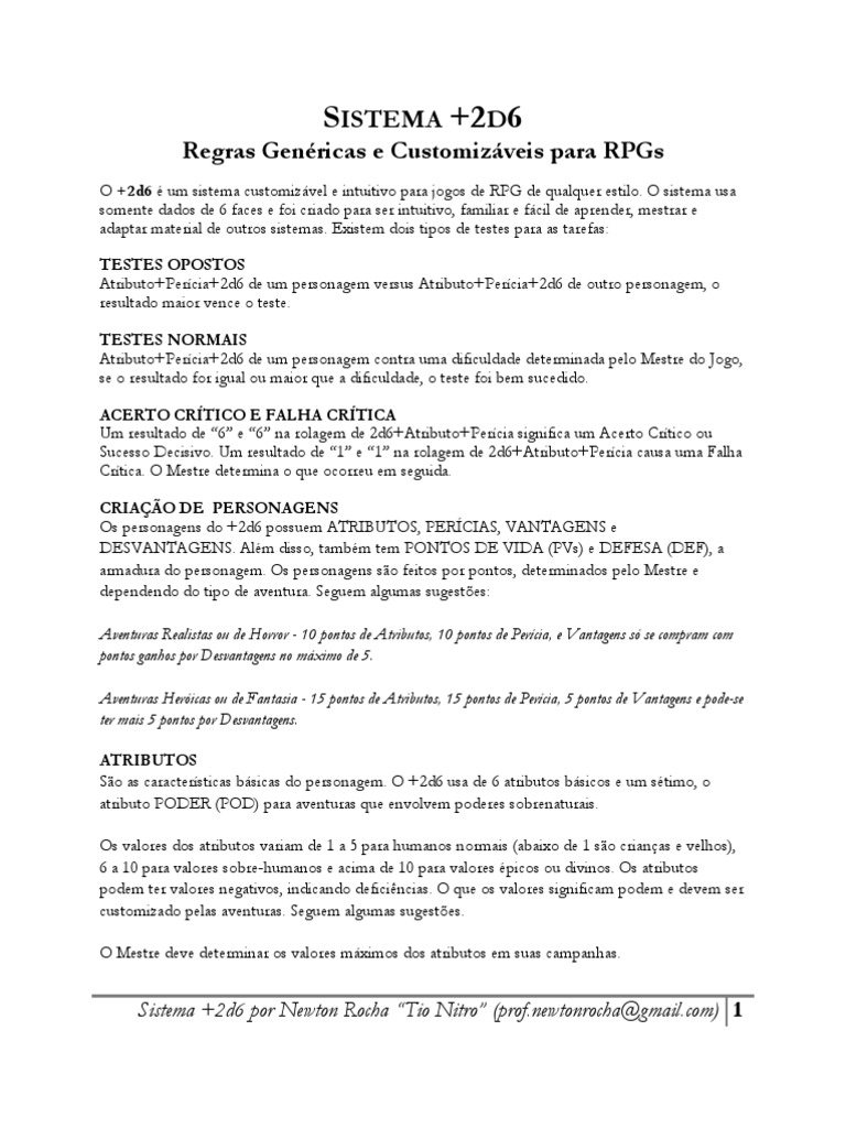 Sistema de RPG 2d6 2012 | PDF | Jogos de RPG | Lazer