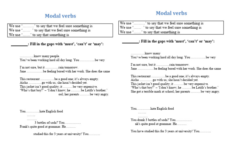 Modals Worksheet | PDF | Linguistics | Grammar