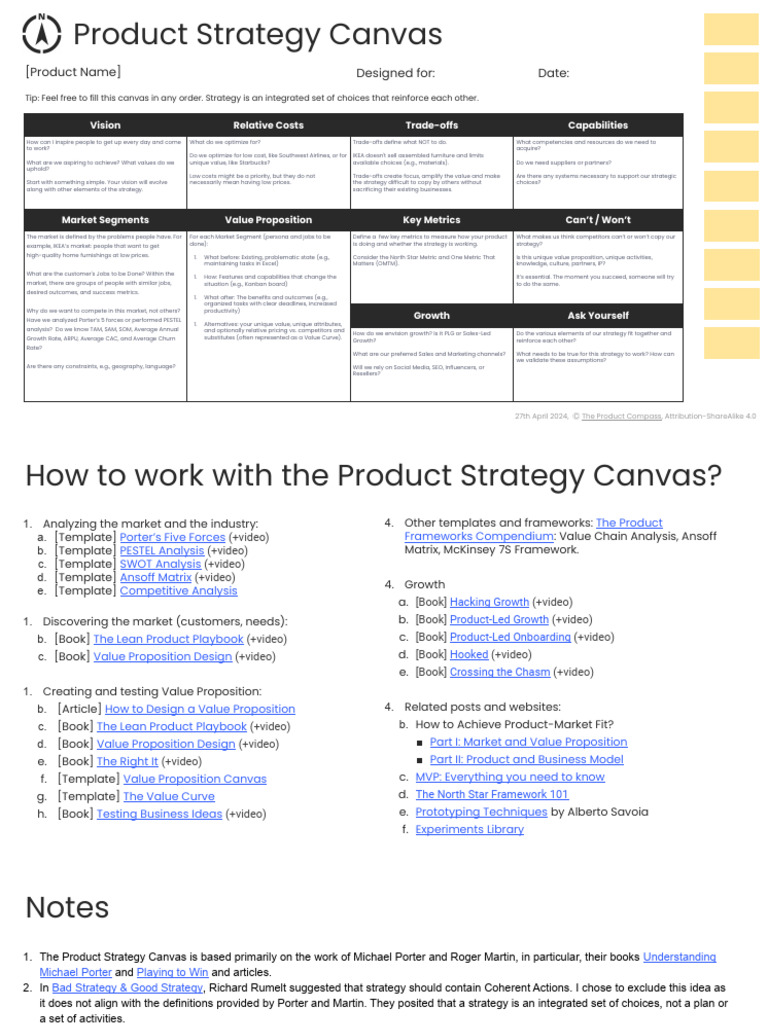 (PM) Product Strategy Canvas by Pawel Huryn v1.2 | PDF | Business Model ...