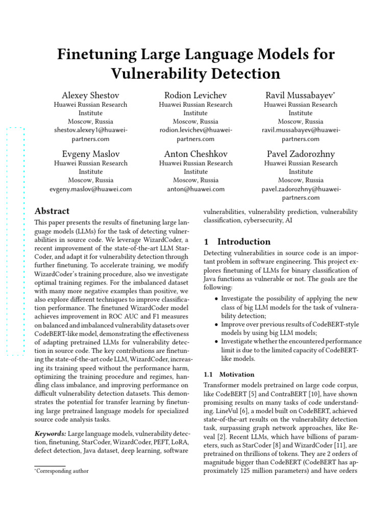 Finetuning Llm For Vulnerability Detection Pdf Computing Machine Learning