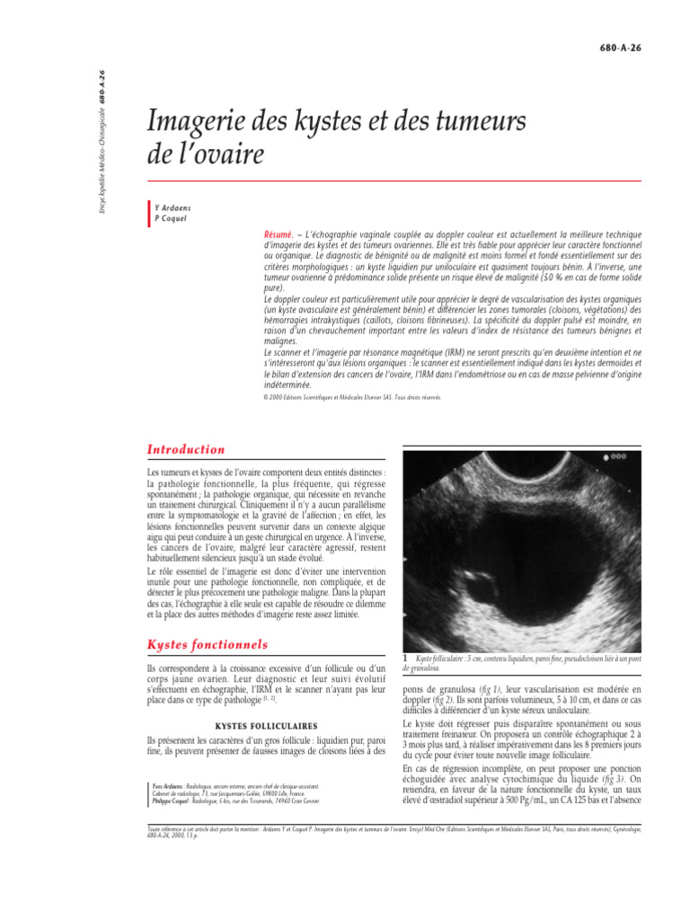 Imagerie des kystes et tumeurs ovariennes | PDF | Cancer de l'ovaire ...