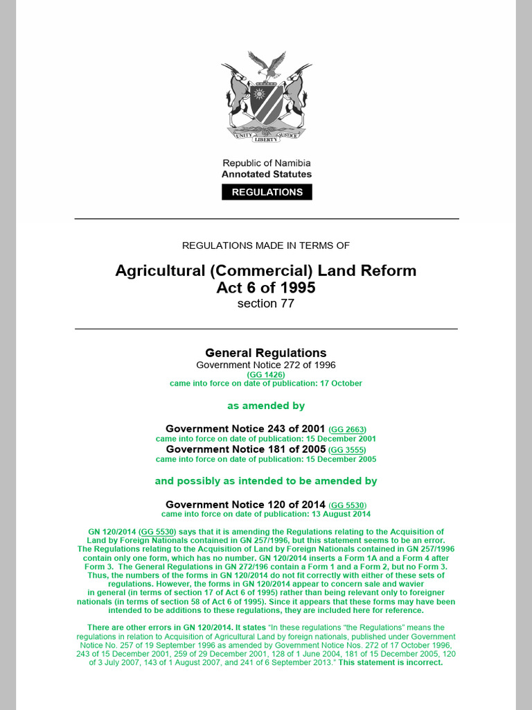Agricultural (Commercial) Land Reform Act 6 of 1995-Regulations 1996 ...