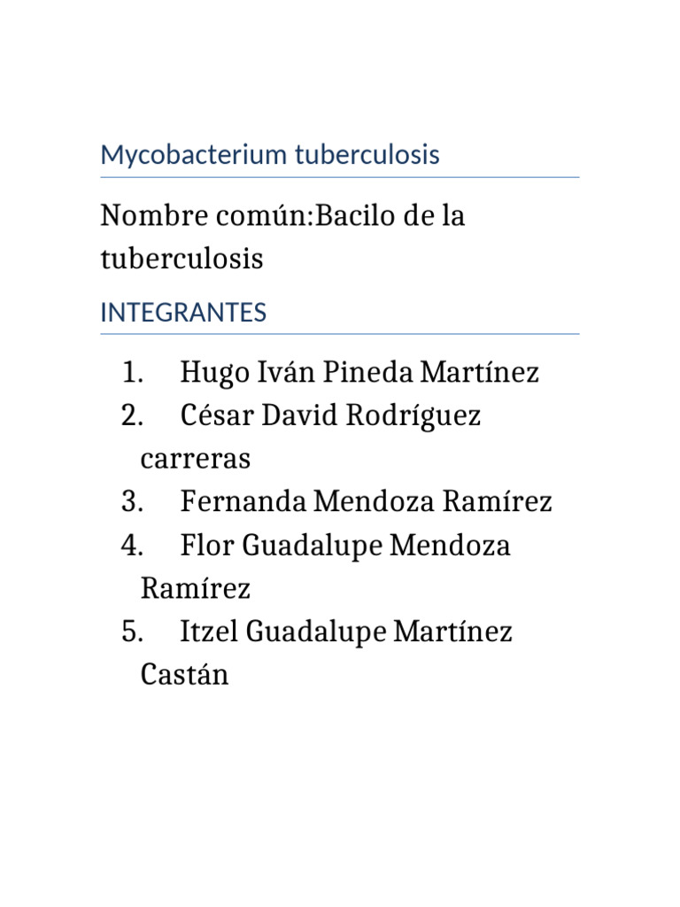 Mycobacterium tuberculosis: Causas y Tratamiento | PDF | Tuberculosis ...
