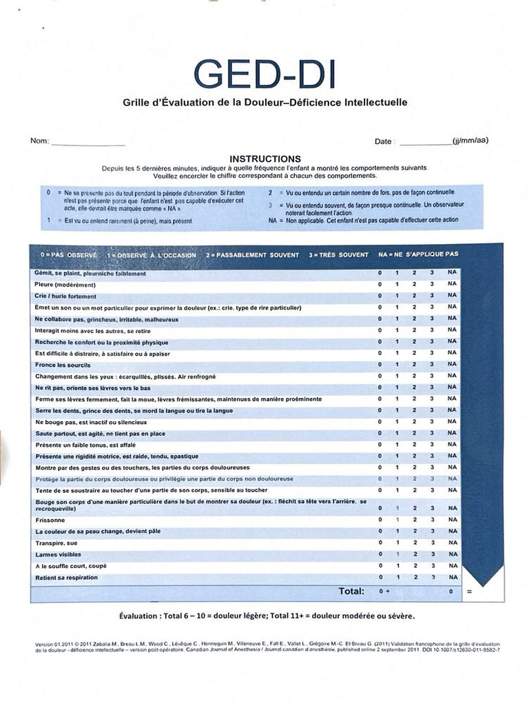 GED-DI Grille D'évaluation À La Douleur - DI | PDF