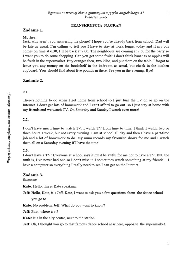 jezyk-angielski-2009-egzamin-gimnazjalny-transkrypcja | PDF