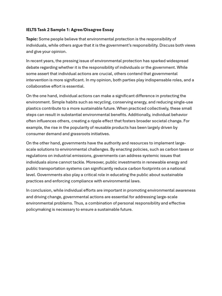 IELTS Task 2 Sample 1 AgreeDisagree Essay | PDF
