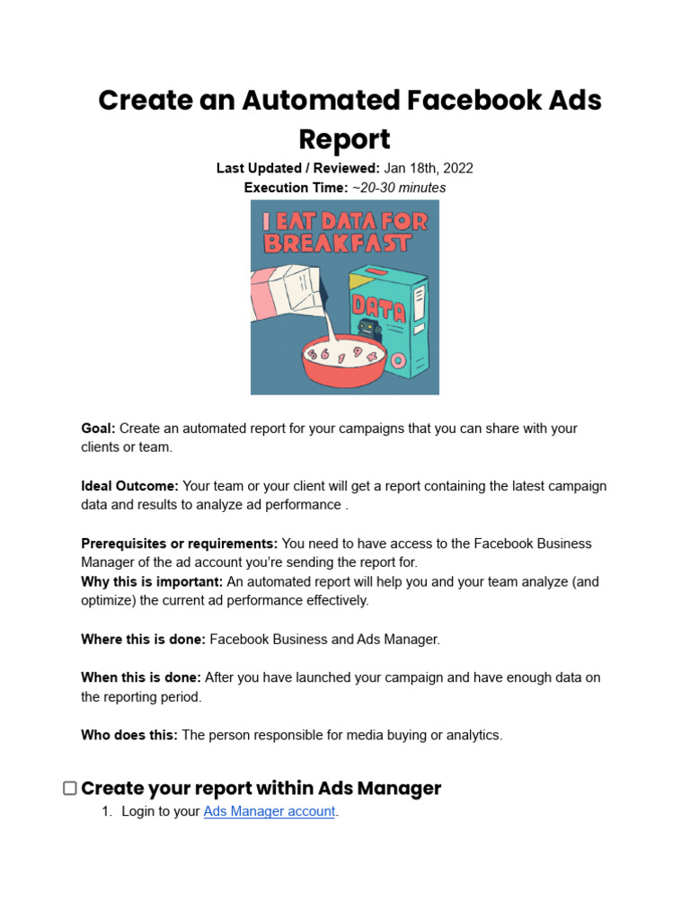 Automated Facebook Ads Reporting Guide | PDF | Cyberspace | Software