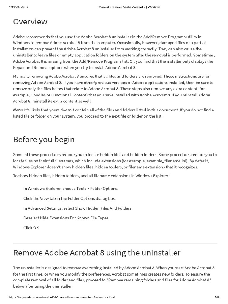 Manually remove Adobe Acrobat 8 | PDF | Windows Registry | Computer File