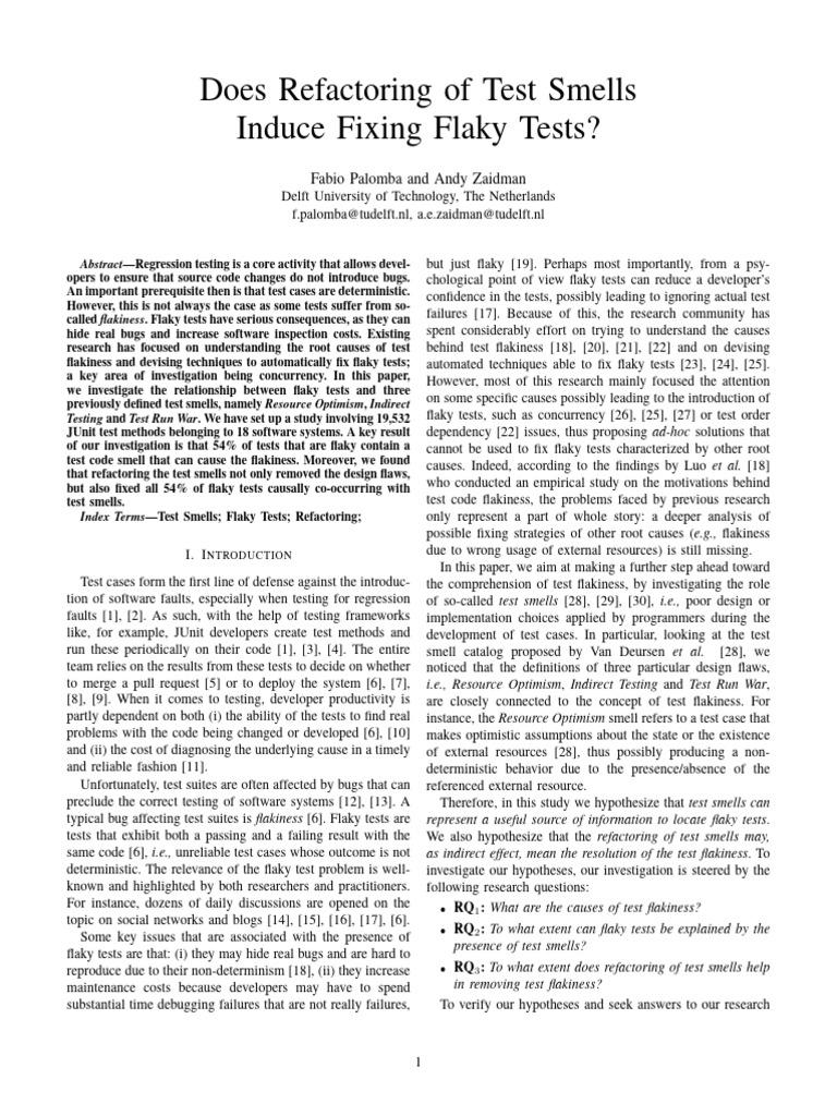 Does Refactoring of Test Smells Induce | PDF | Computing | Software ...