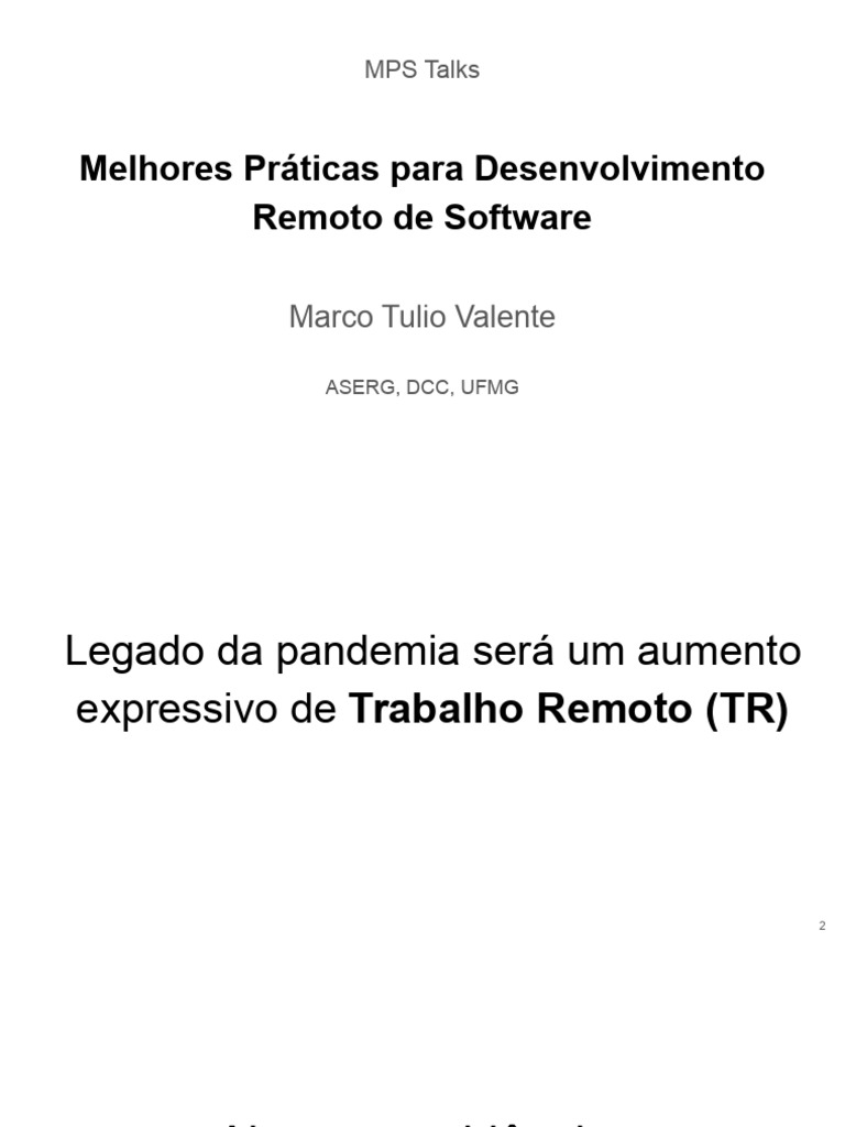 MPS Softex - Melhores Práticas para Desenvolvimento Remoto de Software | PDF | Trabalho à distância