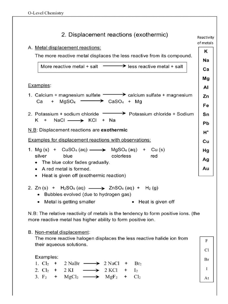 Displacement Reaction, Exam Questions | PDF
