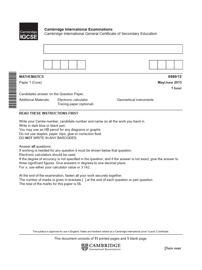 June 2015 (v2) QP - Paper 1 CIE Maths IGCSE | PDF | Mathematics