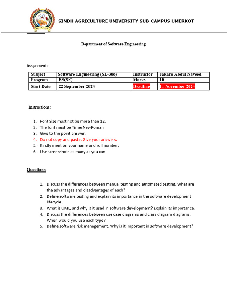 Software Engineering Assignment Guidelines | PDF