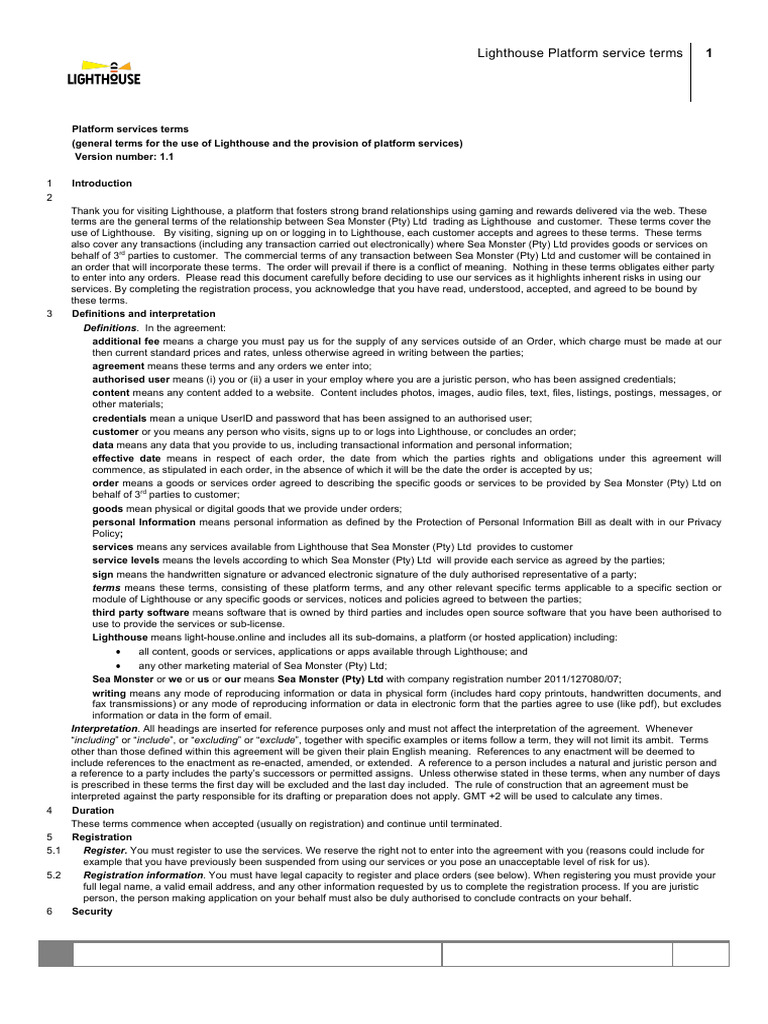 Lighthouse Platform Terms of Use v1.3 | PDF | Arbitration | Indemnity
