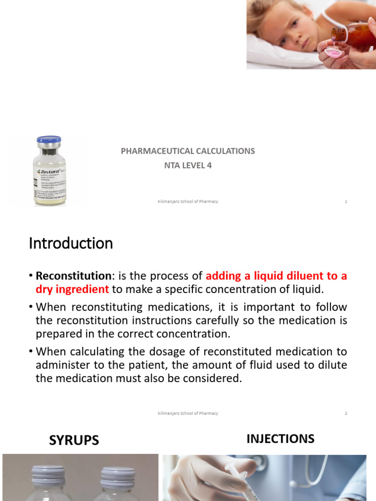 Reconstitution Calculations for Pharmacy | PDF | Pharmacy | Dose ...