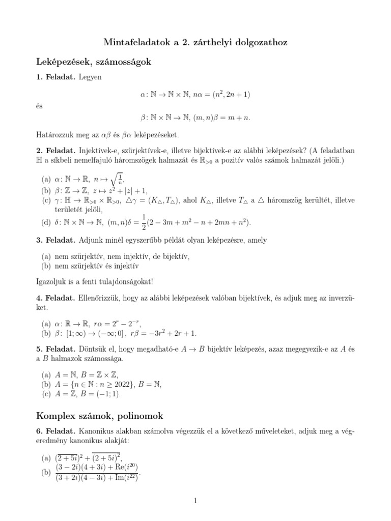 Mintafeladatok 2zh | PDF
