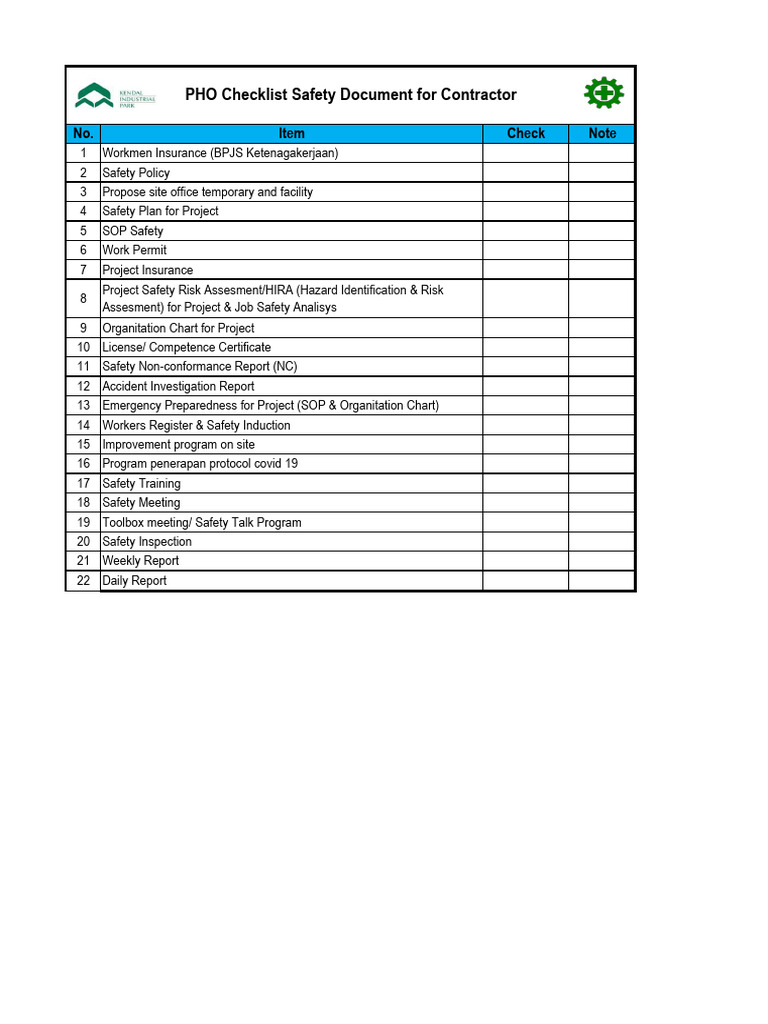 Checklist Safety Document PHO | PDF