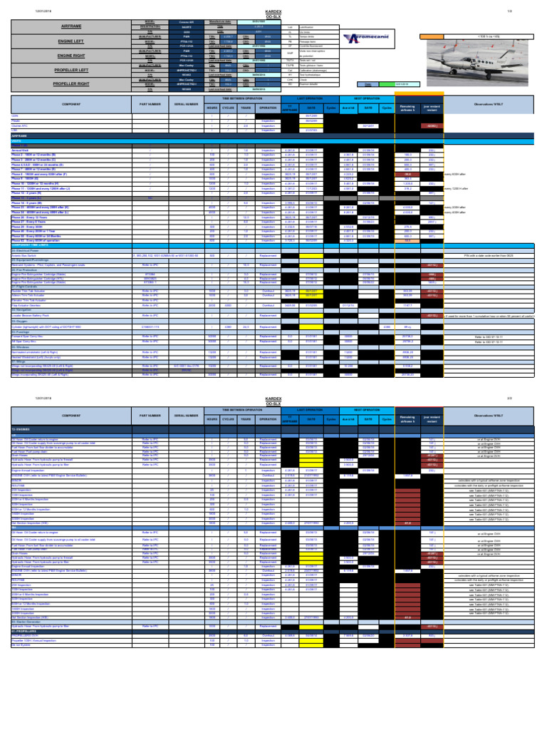 Kardex Report for Cessna 425 | PDF