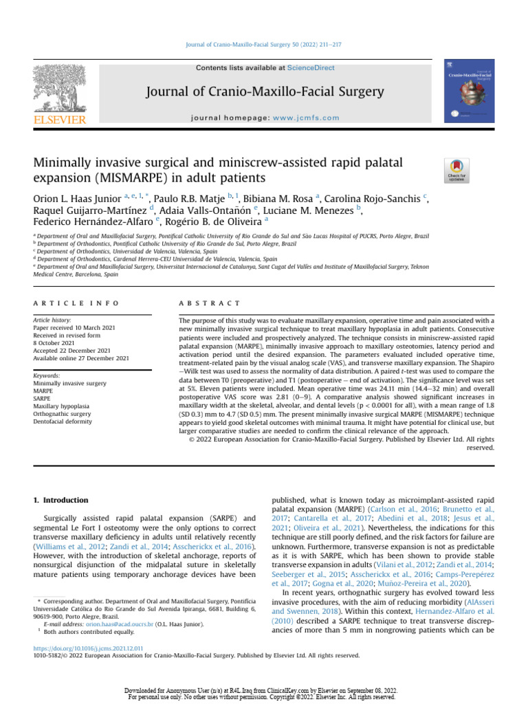 Haas Junior-2022-Minimally Invasive Surgical A | PDF | Surgery | Clinical Medicine