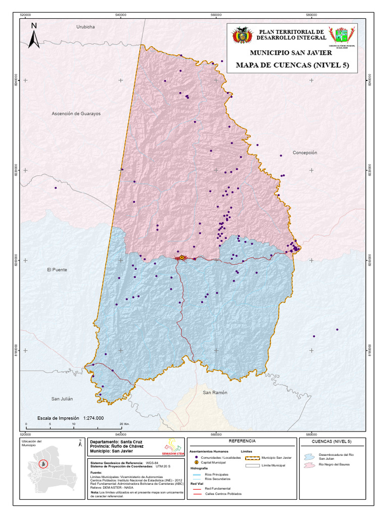 Mapa de Cuencas (Nivel 5) : Municipio San Javier | PDF | Ciencias de la ...