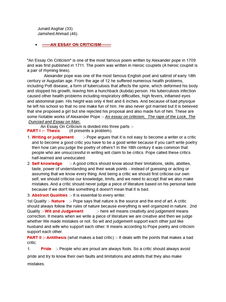 An Essay On Criticism by Alexander Pope | PDF | Alexander Pope | Knowledge