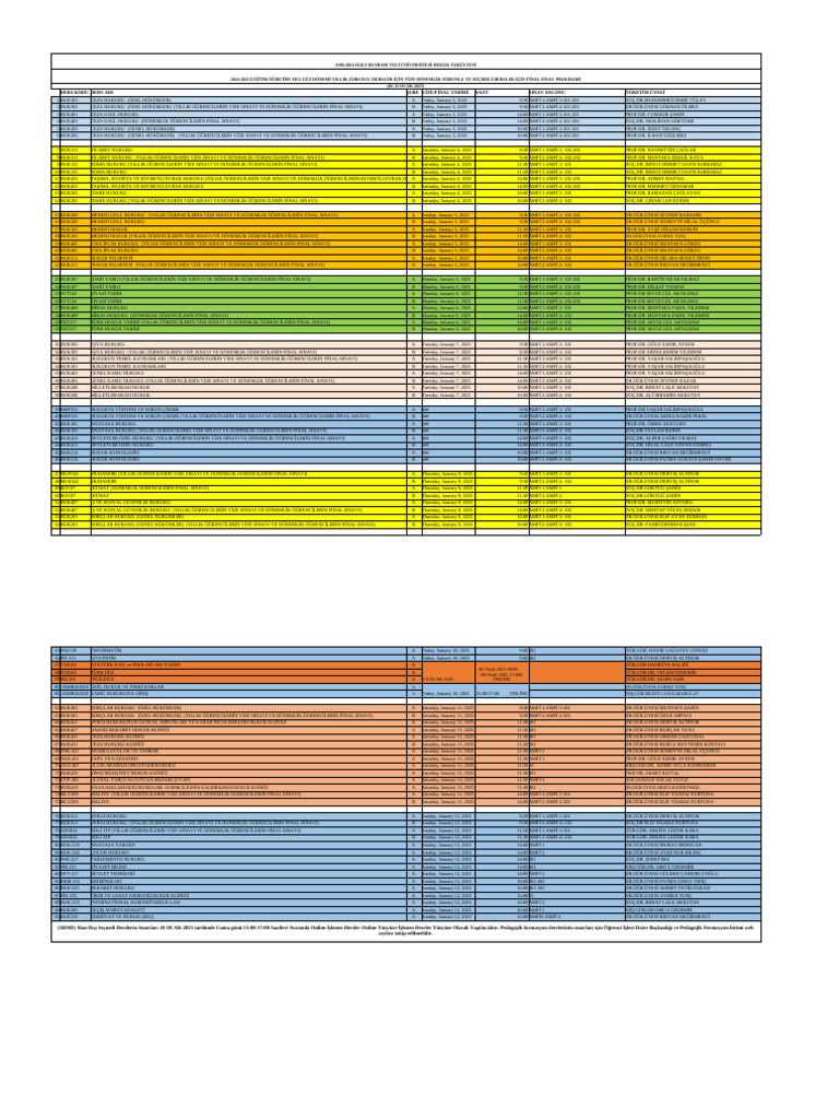 2024-2025 Guz Yillik Vize Donemlik Ve Secmeli Dersler Icin Final Sinav Programi Son | PDF