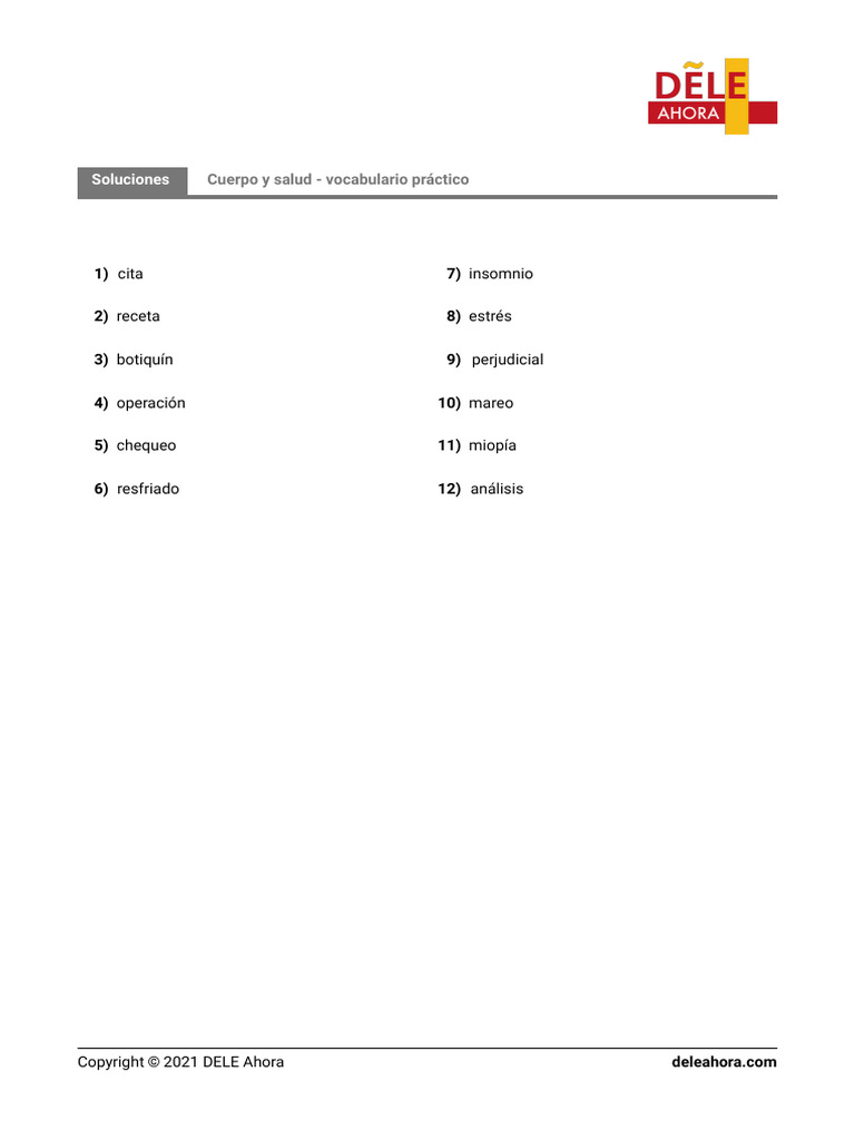 Cuerpo y Salud Vocabulario Practico - Soluciones | PDF
