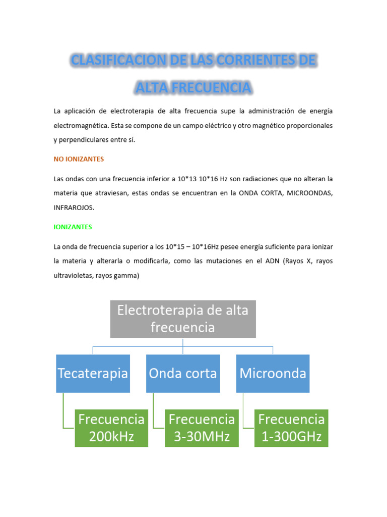 CLASIFICACION DE LAS CORRIENTES DE ALTA FRECUENCIA | PDF | Radiación ...