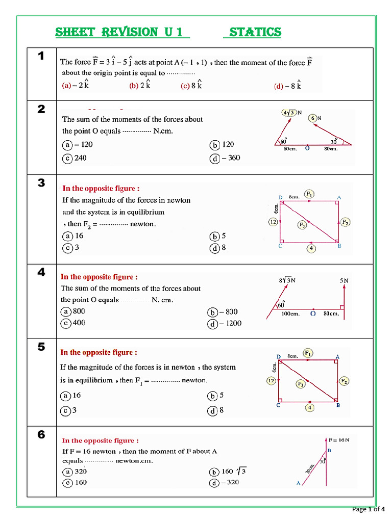 Sheet Revision u 1 Statics | PDF
