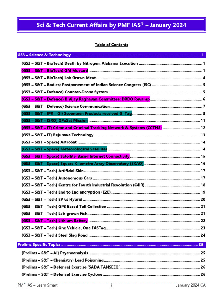 PMFIAS CA Monthly SciTech 2024 01 | PDF | Genetically Modified Organism | Genetically Modified Crops