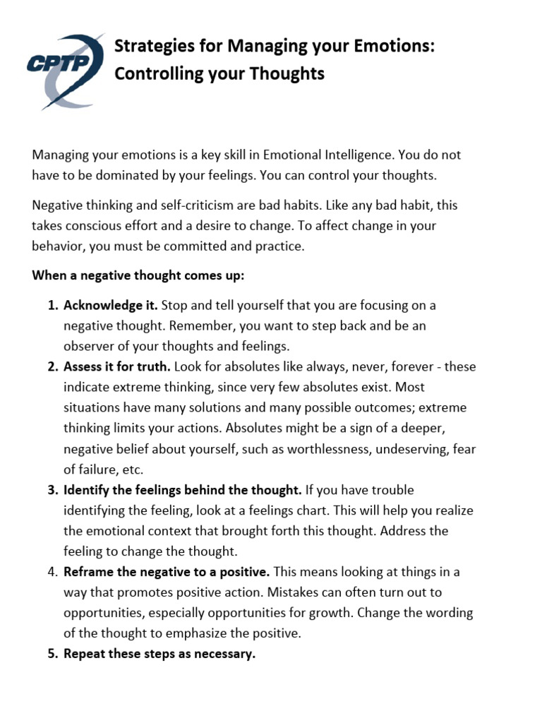 Strategies For Managing Your Emotions | PDF